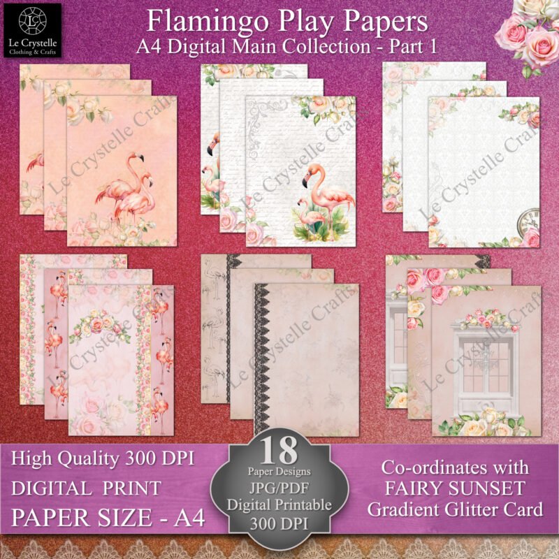A4 Sunset Flamingo Play Digital Paper Collection Part 1 - DownUnder ...