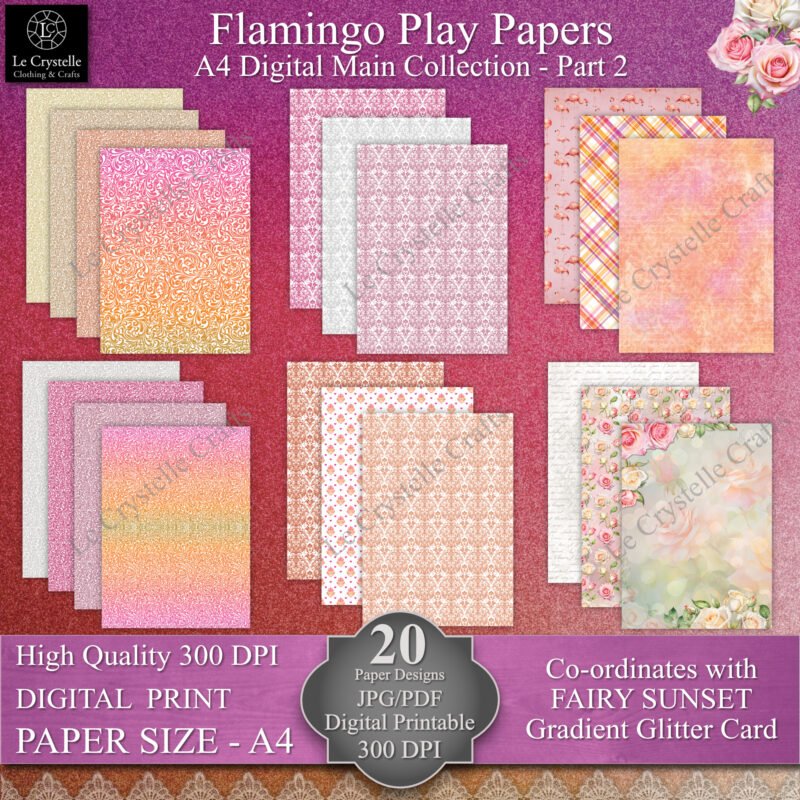 A4 Sunset Flamingo Play Digital Paper Collection Part 2 - DownUnder ...
