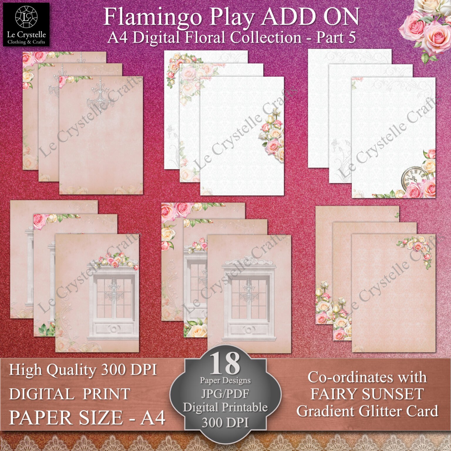 A4 Sunset Flamingo Play Digital ADD ON Floral Collection Part 5 ...